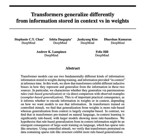 Transformers Generalize Differently From Information Stored In Context