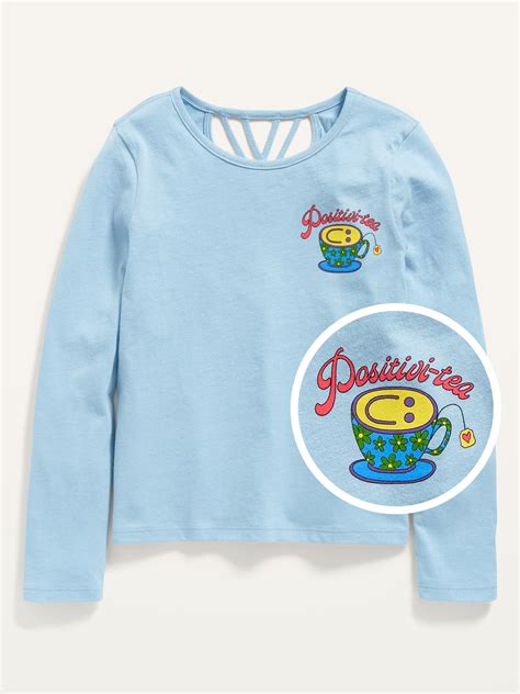 Softest Long Sleeve Graphic Lattice Back T Shirt For Girls Old Navy