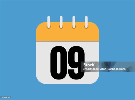 Day 9 Calendar Icon Orange Calendar Page On Blue Background Simple