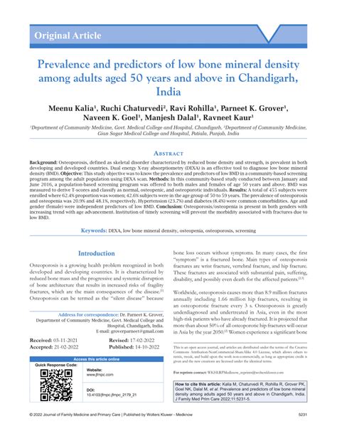 Pdf Prevalence And Predictors Of Low Bone Mineral Density Among Adults Aged 50 Years And Above