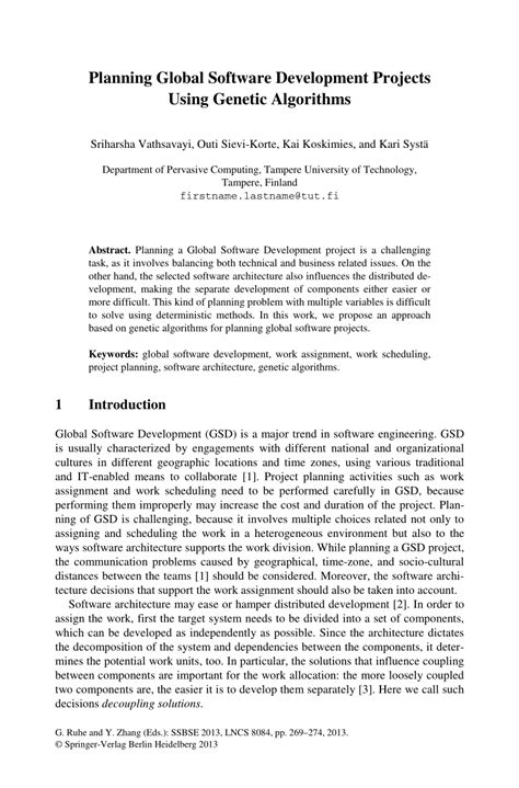Pdf Planning Global Software Development Projects Using Genetic