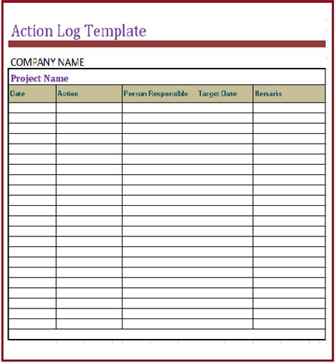 Action Log Templates 11 Free Word Excel And Pdf Formats