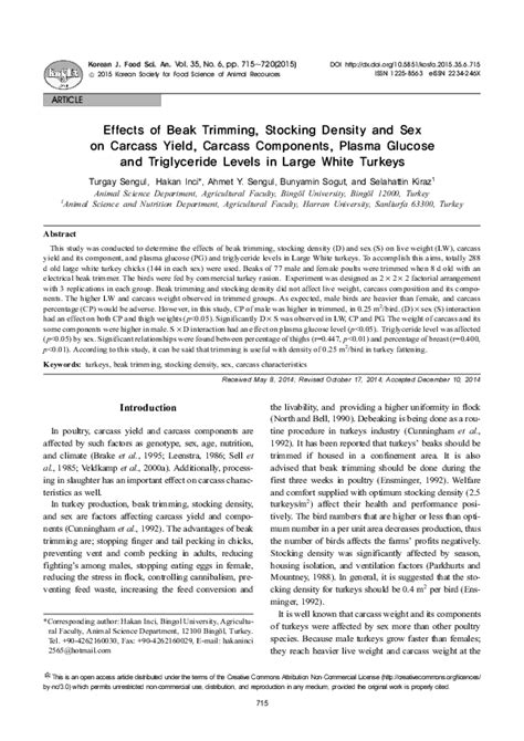 Pdf Effects Of Beak Trimming Stocking Density And Sex On Carcass
