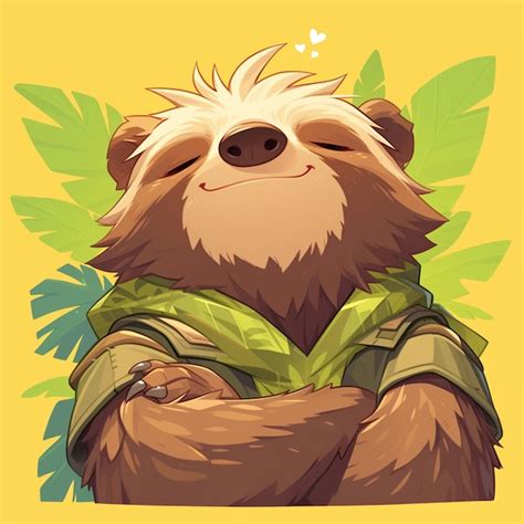 A Lazy Sloth Hairstylist Cartoon Style Premium Ai Generated Vector