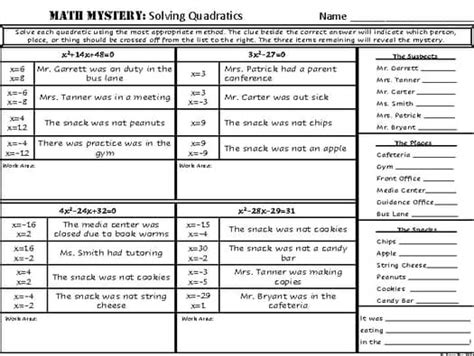 Solving Quadratics Whodunnit Math Mystrey By Poe Pro Math Resources