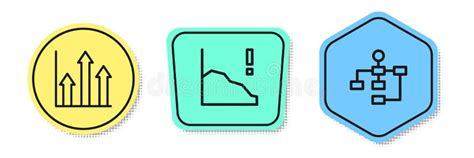 Set Line Pie Chart Infographic Financial Growth Decrease And Hierarchy Organogram Colored