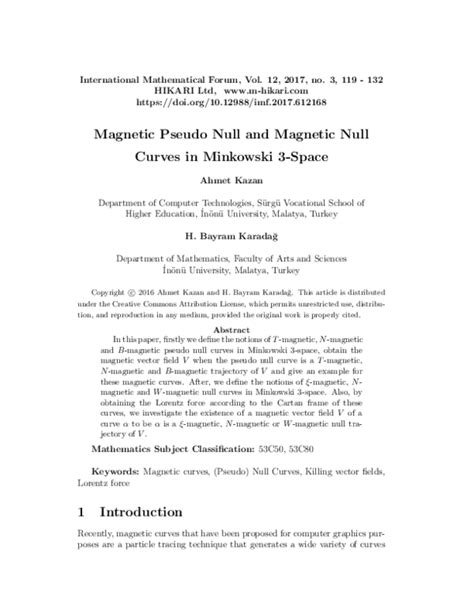 Pdf Magnetic Pseudo Null And Magnetic Null Curves In Minkowski 3 Space