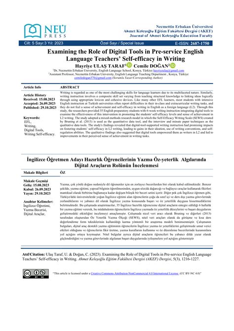 Pdf Examining The Role Of Digital Tools In Pre Service English Language Teachers Self Efficacy