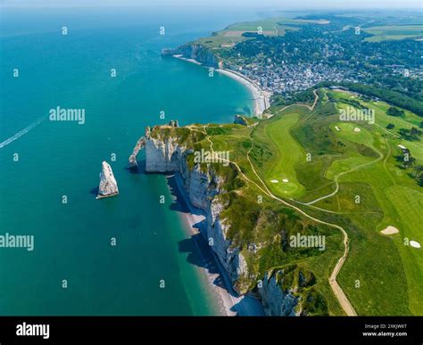 Aerial View Of Etretat Cliffs And The Atlantic Ocean Chalk Cliffs And