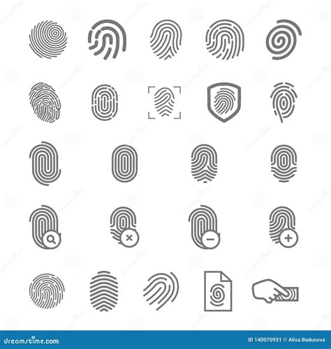 Fingerprint Icon Set Finger Print Identity Symbol Thumbprint Sign Vector Illustration