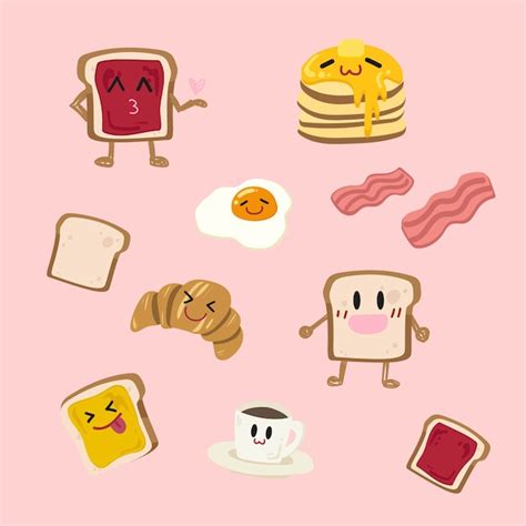 Premium Vector Cute Breakfast Vector Set