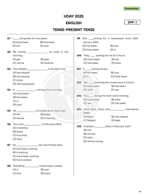 Grammar Tenses Present Tense Dpp 01 Uday 2025 Pdf Mobile