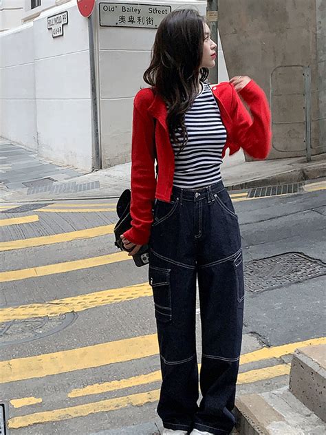 데이로제 [논페이드] 키핀 스티치 와이드 카고팬츠