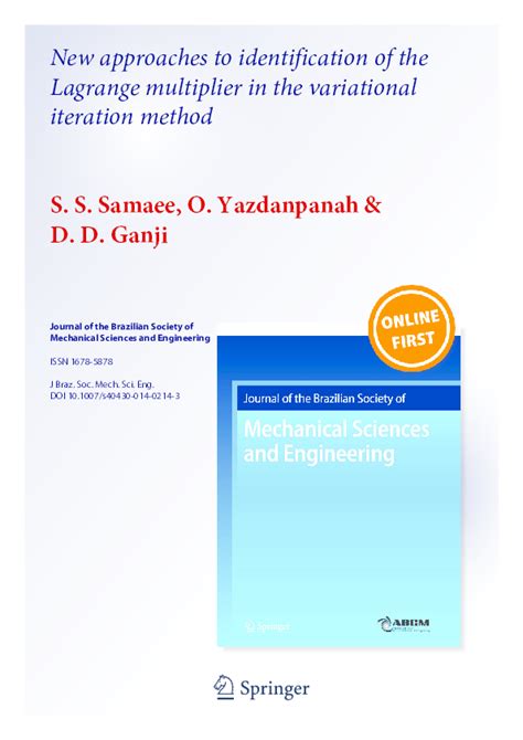 Pdf New Approaches To Identification Of The Lagrange Multiplier In The Variational Iteration