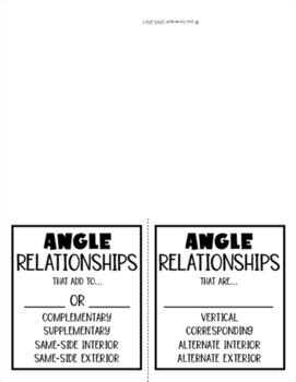 Angle Relationships Involving Algebra Geometry Foldable Fully Editable