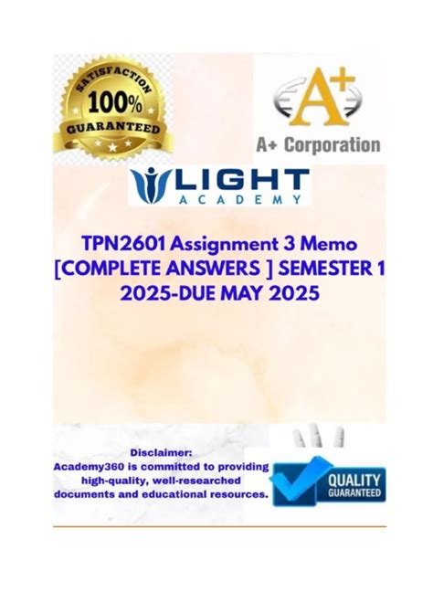 Tpn2601 Assignment 3 Memo Complete Answers Semester 1 2025 Due May Tpn2601 Assignment 3 Memo Complete Answers Semester 1 2025 Due May