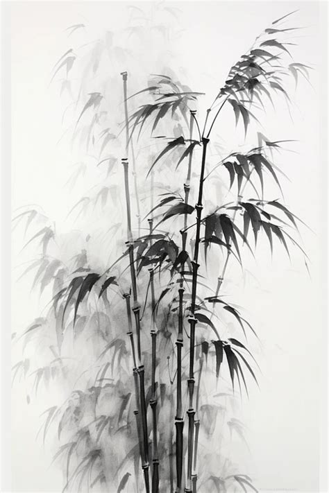 黑白水墨中国风竹子竹林自然风景插画 花瓣网