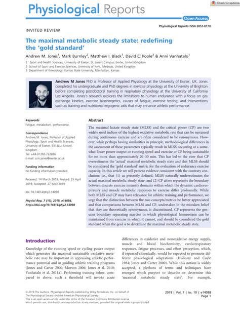 Physiological Reports 2019 Jones The Maximal Metabolic Steady