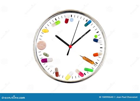 Concept Of Taking On Time Medication Analog Clock With A Dial Made From Various Pills Capsule