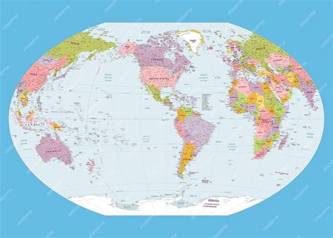 Carte Du Monde Politique Centrée Sur Lamérique Projection