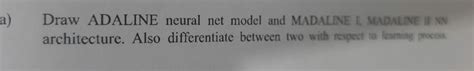 Solved Draw Adaline Neural Net Model And Madaline L