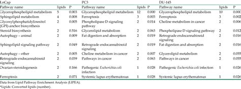 Major Lipid Pathways Involved In Phospholipids Of Exosomes Of Prostate