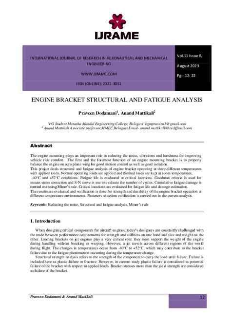 Pdf Engine Bracket Structural And Fatigue Analysis
