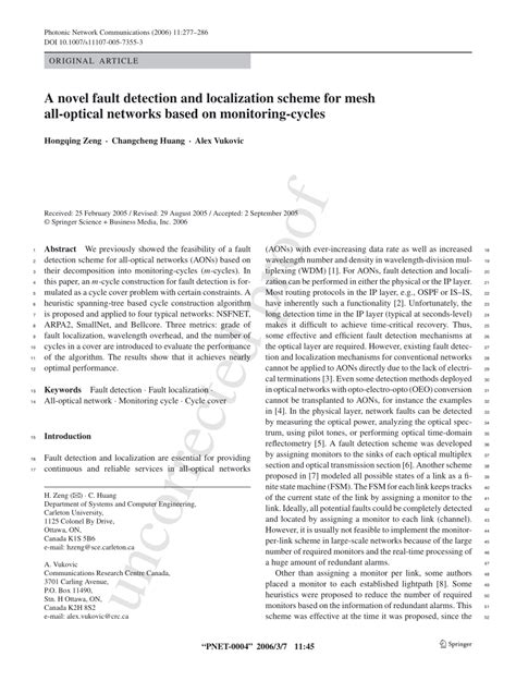 Pdf A Novel Fault Detection And Localization Scheme For Mesh All Optical Networks Based On