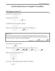 Complex Variables Handout Pdf Complex Variables Page 1 An Introduction To Complex Variables