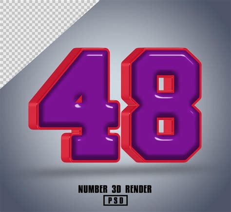 Premium Psd 3d Render Number 48 Red Purple Glossy Color