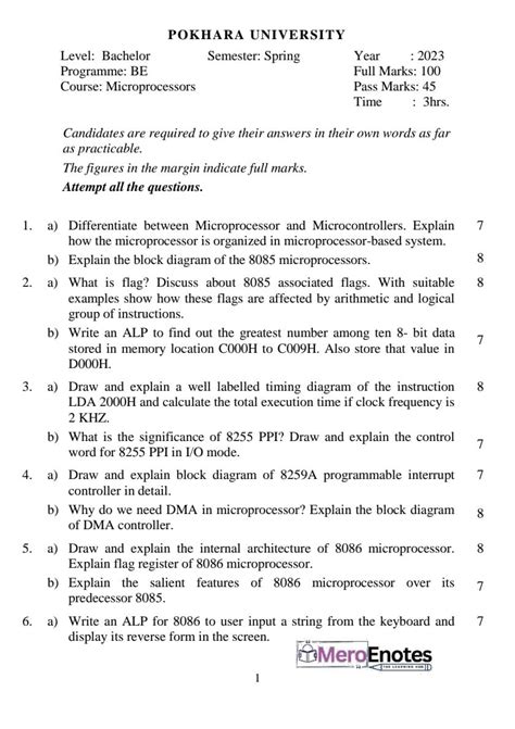 Pu Be Computer Microprocessor Question Paper 3rd Sem Mero Enotes