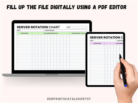 Printable Server Rotation Chart Server Chart Board Seating Chart Template Server Restaurant