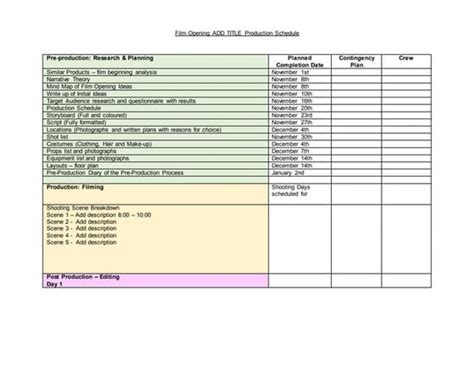 Production Schedule Docx Documentary Genres