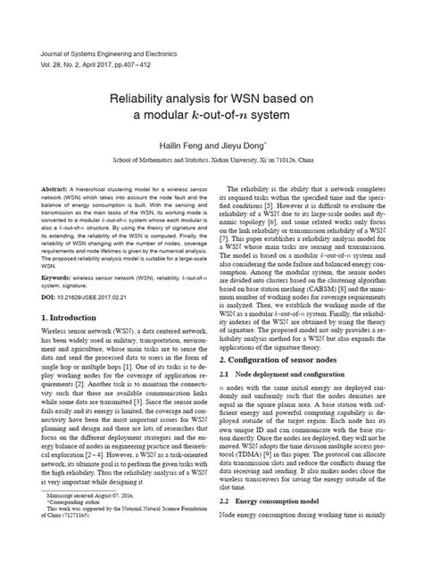 Reliability Analysis Of Wsn Systems Pdf Wireless Sensor Network