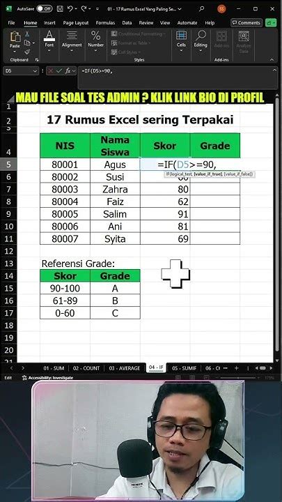 cara menggunakan rumus if pada soal tes excel masuk kerja if