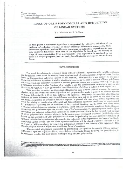 Pdf Ore Polynomial Rings And Linear Systems Reducing