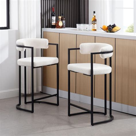 Zsarts White Boucle Counter Height Bar Stools Set Of 2