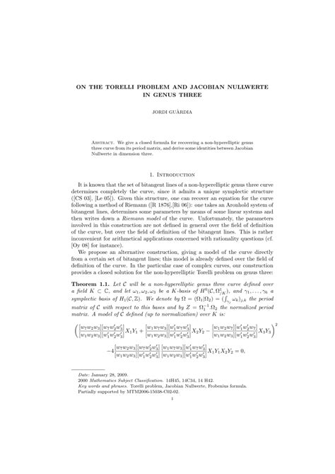 Pdf On The Torelli Problem And Jacobian Nullwerte In Genus Three