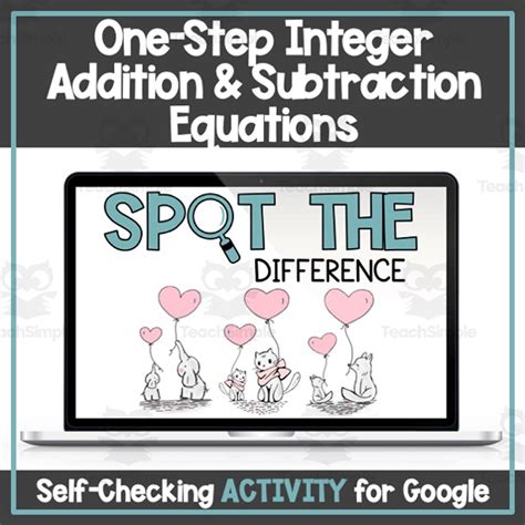 One Step Integer Equations Addition And Subtraction Digital Self Checking Valentines Day