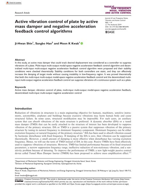 Pdf Active Vibration Control Of Plate By Active Mass Damper And