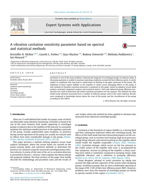 A Vibration Cavitation Sensitivity Parameter Based On Spectral Pdf Principal Component