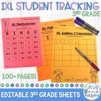 IXL Math Student Tracking Sheets Rd Grade By Up Up And Array TpT
