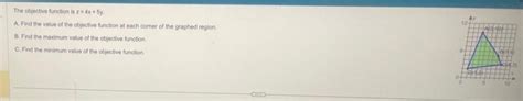Solved The Objective Function Is Z 4x 5y A Find The Vaije Of