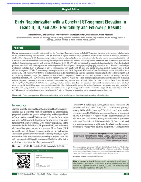 Pdf Early Repolarization With A Constant St Segment Elevation In