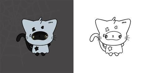 Set Clip Art Halaman Mewarnai Dan Ilustrasi Kucing Halloween Kucing