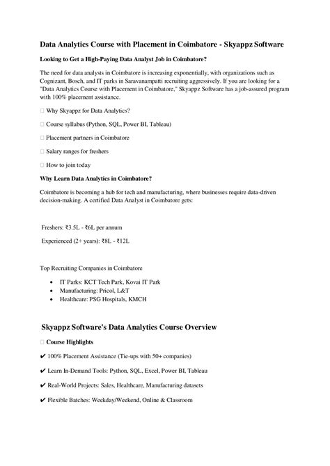 Ppt Data Analytics Course With Placement In Coimbatore Skyappz Software Powerpoint