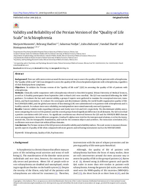 Pdf Validity And Reliability Of The Persian Version Of The “quality Of Life Scale” In