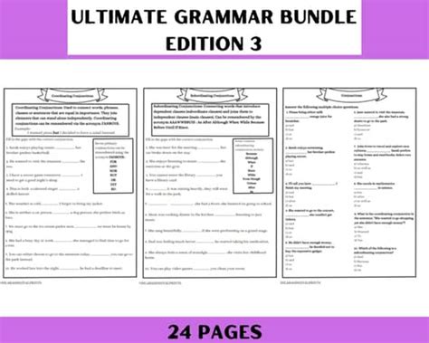 Grammar Worksheet Bundle Volume 3 Interjection Article Sentence Type