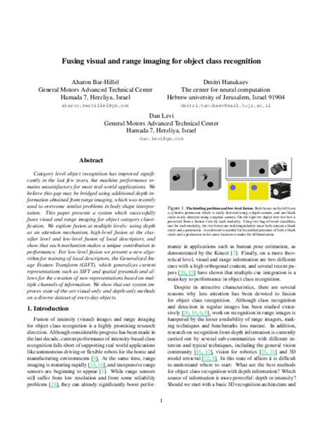 Pdf Fusing Visual And Range Imaging For Object Class Recognition