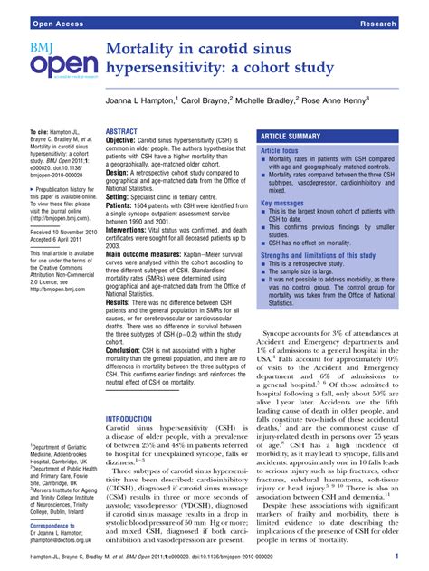Pdf Mortality In Carotid Sinus Hypersensitivity A Cohort Study
